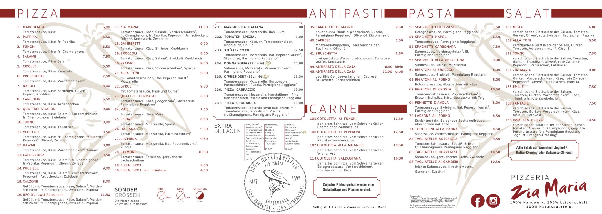 Speisekarte – Zia Maria